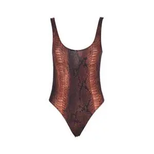JEAN PAUL GAULTIER Python Print One Piece Swimsuit - Brown