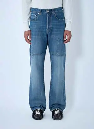 WALES BONNER Patchwork Slub Wide-leg Jeans - Blue