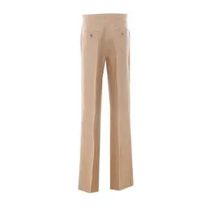 Max Mara Beige Linen Pleated Front Straight-leg Trousers - Cream