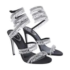 Rene Caovilla Crystal Embellished Ankle Strap Stiletto Sandals