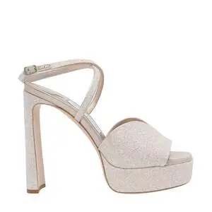 JIMMY CHOO Karli Glittered Fabric Block Heel Sandals - Gold