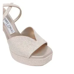 JIMMY CHOO Karli Glittered Fabric Block Heel Sandals - Gold
