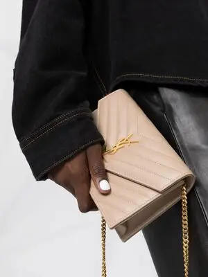 Saint Laurent Cassandre Envelope Chain Wallet In Grain De Poudre Leather - Multicolor