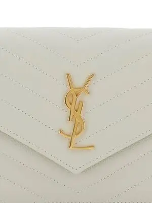 Saint Laurent Cassandre Envelope Chain Wallet In Grain De Poudre Leather
