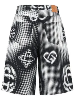 Casablanca Perlescent Navy Cotton Bermuda Shorts With Monogram Pattern - Black