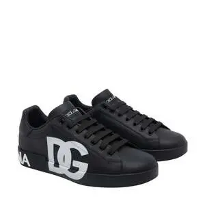 Dolce & Gabbana Portofino Sneakers With Dg Logo Print - Black