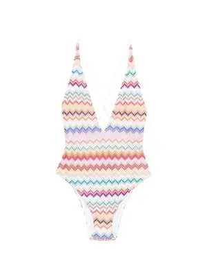 Missoni Herringbone V-neck One-piece Swimsuit - Multicolor