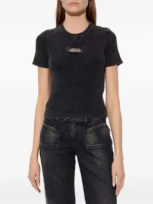 DIESEL® Ribbed Knit T-shirt With Cut-out Logo Detail - Black