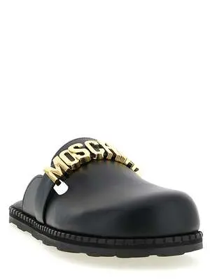 Moschino Leather Sabots With Logo Strap