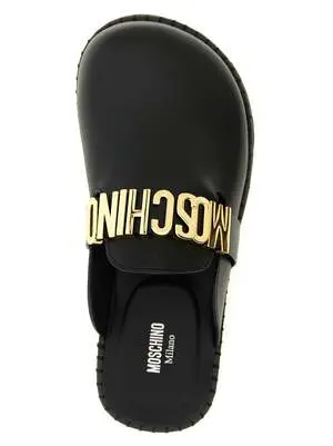 Moschino Leather Sabots With Logo Strap