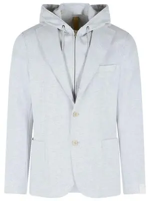 Eleventy Grey Cotton Blend Blazer With Drawstring Hood - Gray
