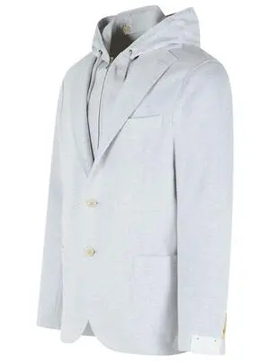 Eleventy Grey Cotton Blend Blazer With Drawstring Hood - Gray