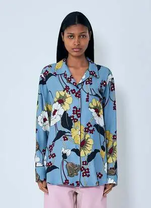 Marni Floral Print Viscose Button-down Shirt - Blue