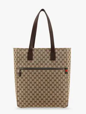 Gucci Gg Monogram Canvas Shopping Bag With Leather Trim - Multicolor