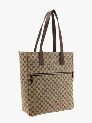 Gucci Gg Monogram Canvas Shopping Bag With Leather Trim - Multicolor
