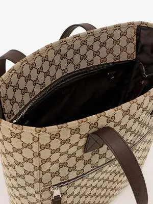 Gucci Gg Monogram Canvas Shopping Bag With Leather Trim - Multicolor