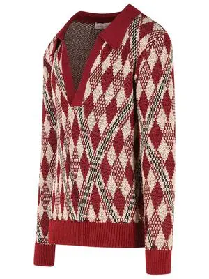 Dries Van Noten Argyle Patterned V-neck Sweater - Multicolor