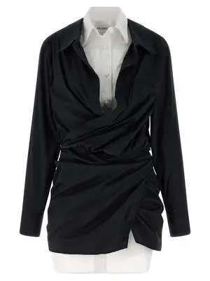 Attico Double Layer Shirt Dress With Embroidered Logo