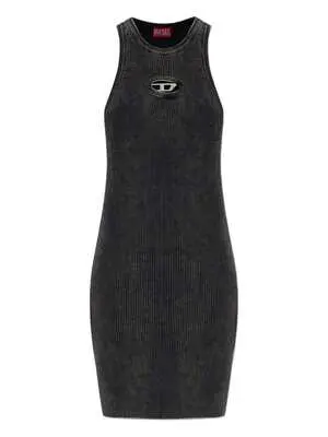 DIESEL® M-anchorage Ribbed Knit Dress With Logo Plaque - Black