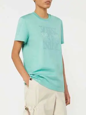 Max Mara Cotton T-shirt With Logo Detail - Blue