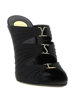 Saint Laurent Emilie 110 Satin Crepe Mules - Black