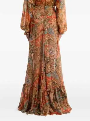 Etro Long Skirt With Paisley Pattern And Ruffled Details - Multicolor