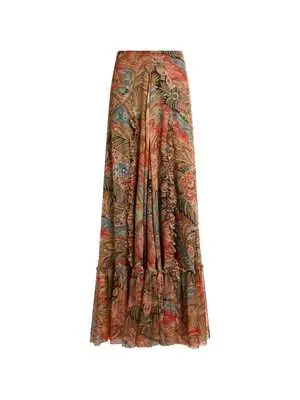 Etro Long Skirt With Paisley Pattern And Ruffled Details - Multicolor