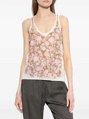 DIESEL® Floral Print V-neck Ribbed Knit Sleeveless Top