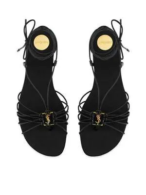 Saint Laurent Babylone Smooth Leather Sandals With Ankle Bow Fastening - Multicolor