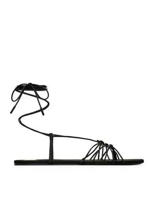SAINT LAURENT Saint Laurent Babylone Smooth Leather Sandals With Ankle Bow Fastening