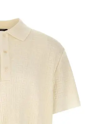 Balmain Monogram Jacquard Polo Shirt - White