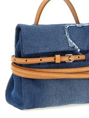 Moschino Tie Me" Denim And Leather Handbag - Blue