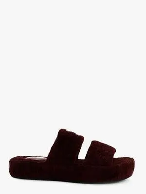 Celine Triomphe Shearling Slides - Red