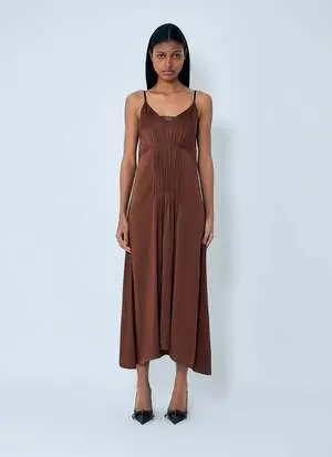 Prada Crepe Satin Midi Dress With V-neckline And Adjustable Straps - Brown