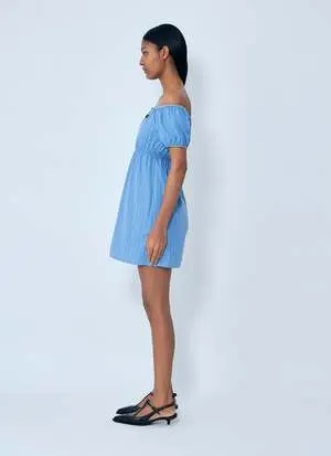 Miu Miu Off-shoulder Plaid Mini Dress