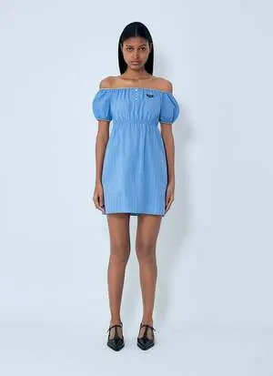 Miu Miu Off-shoulder Plaid Mini Dress - Blue
