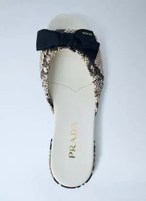 Prada Textured Slide Sandals With Bow Detail