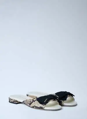Prada Textured Slide Sandals With Bow Detail - Gray