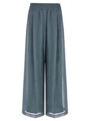 Brunello Cucinelli Cotton Organza Wide Leg Pants - Blue
