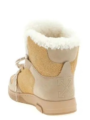Off-White Suede Winter Ankle Boots With Shearling Lining - Cream