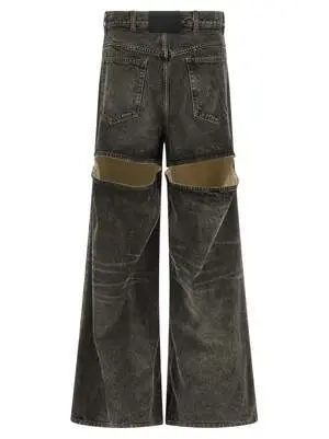 Attico Stonewashed Cut-out Wide Leg Jeans