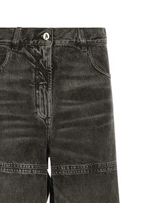 Attico Stonewashed Cut-out Wide Leg Jeans