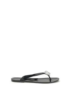 Mach & Mach Double Heart Embellished Thong Sandals - Black