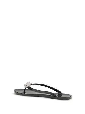 Mach & Mach Double Heart Embellished Thong Sandals - Black