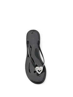 Mach & Mach Double Heart Embellished Thong Sandals - Black