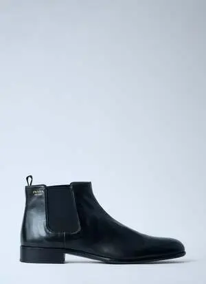 Prada Leather Chelsea Boots With Elastic Side Panels - Black