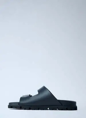 Prada Double Strap Rubber Slides With Adjustable Buckle