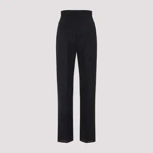 Max Mara Sesamo Pinstriped Virgin Wool Trousers - Black