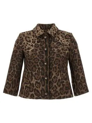 Dolce & Gabbana Leopard Jacquard Wool Blazer - Brown