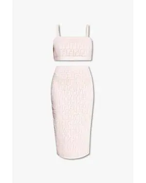 Fendi Ff Monogram Knit Crop Top And Midi Skirt Set